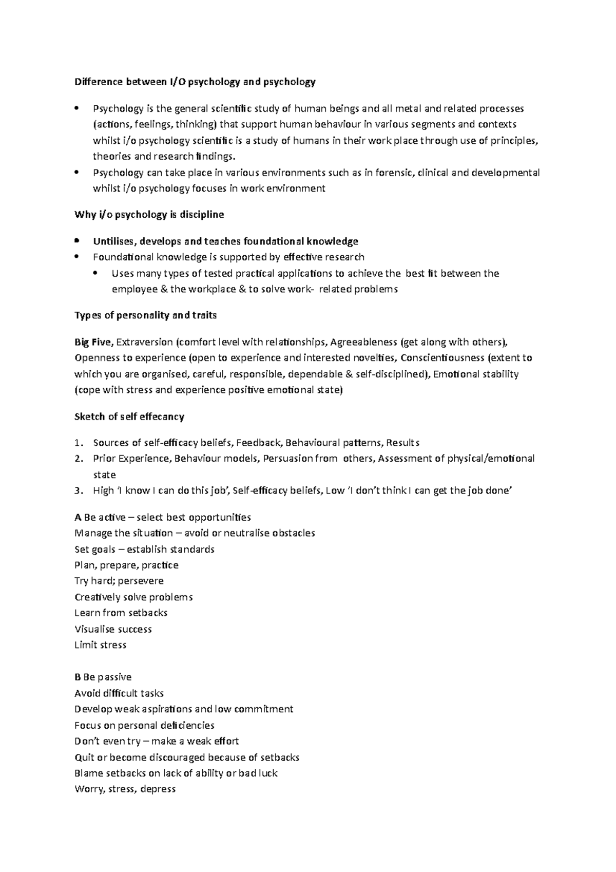 Scope 1 - Test 1 Notes - Difference between I/O psychology and ...