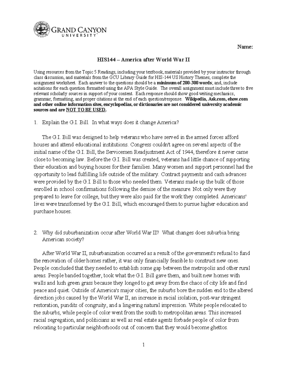 America after WWII - Name: HIS144 – America after World War II Using ...