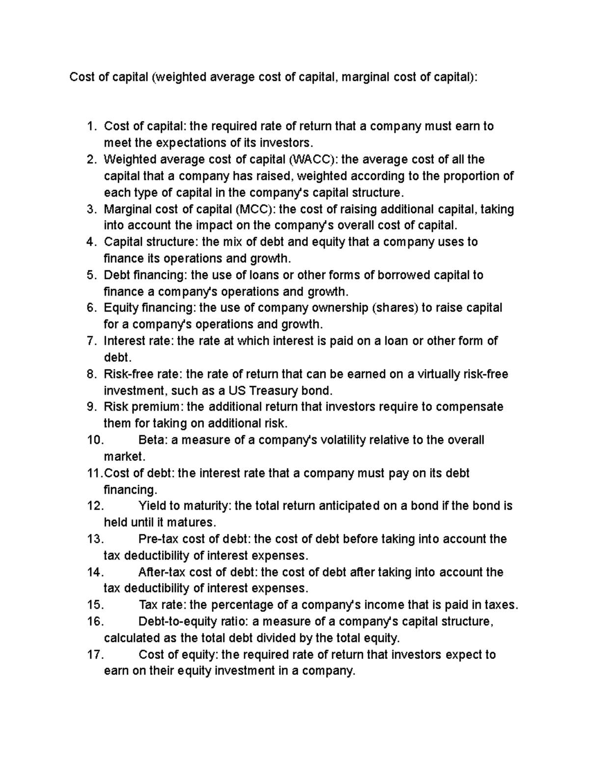 Cost of capital (weighted average cost of capital, marginal cost of ...