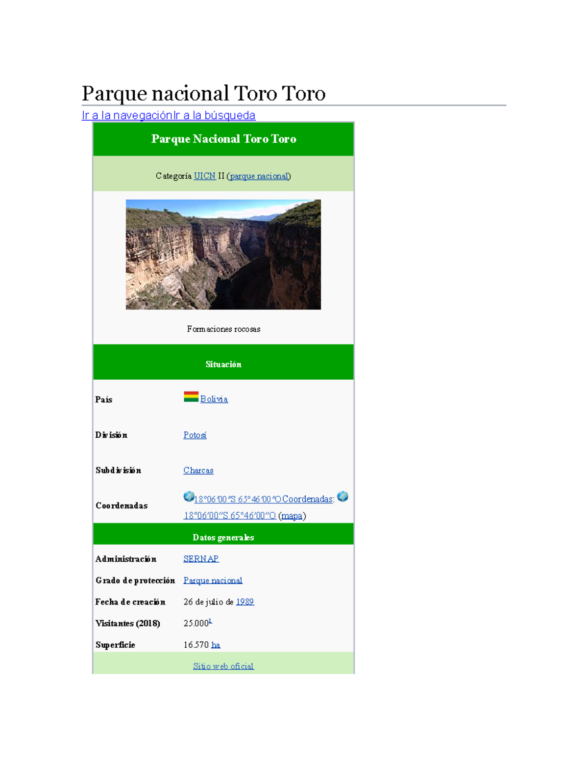 Parque Nacional - Área Protegida Toro Toro - Parque nacional Toro Toro ...