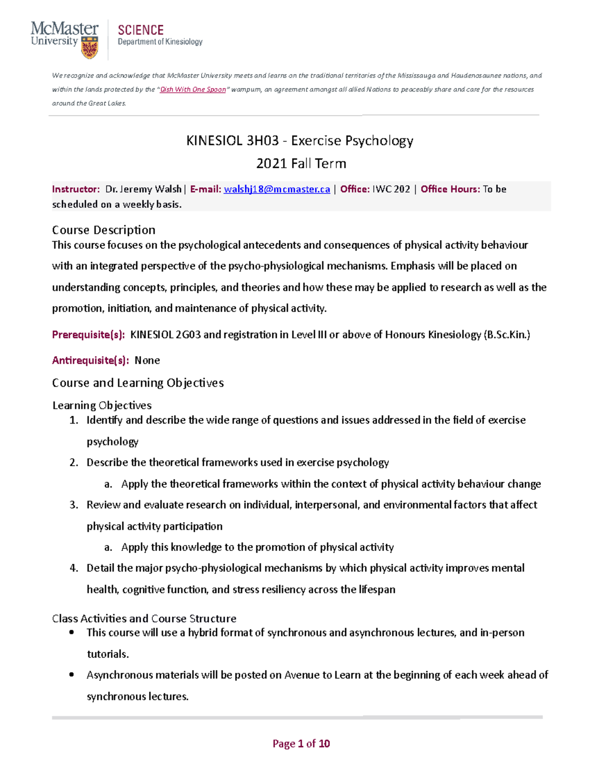 Kinesiol-3H03 Fall 2021 - We recognize and acknowledge that McMaster ...