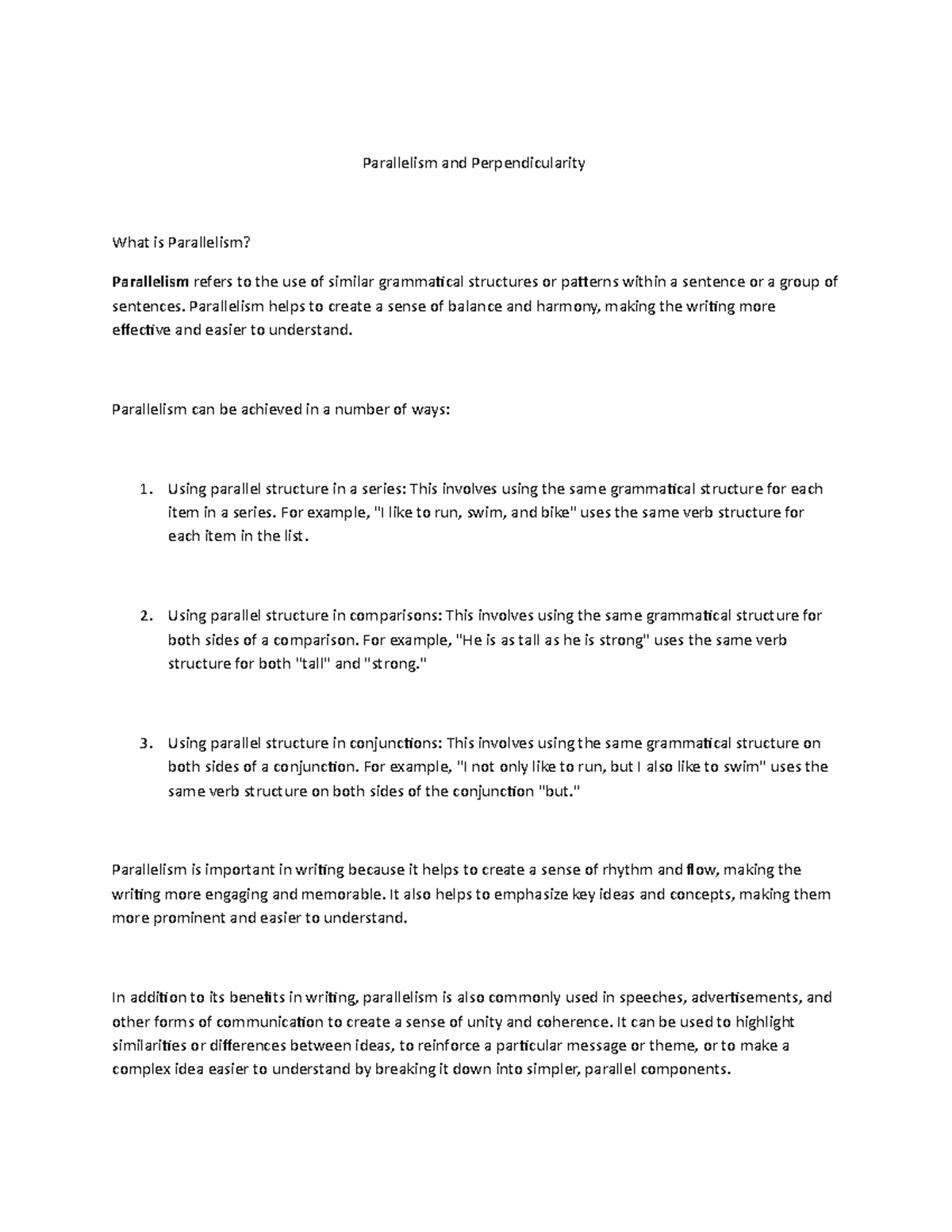 Parallelism and Perpendicularity - Parallelism helps to create a sense ...