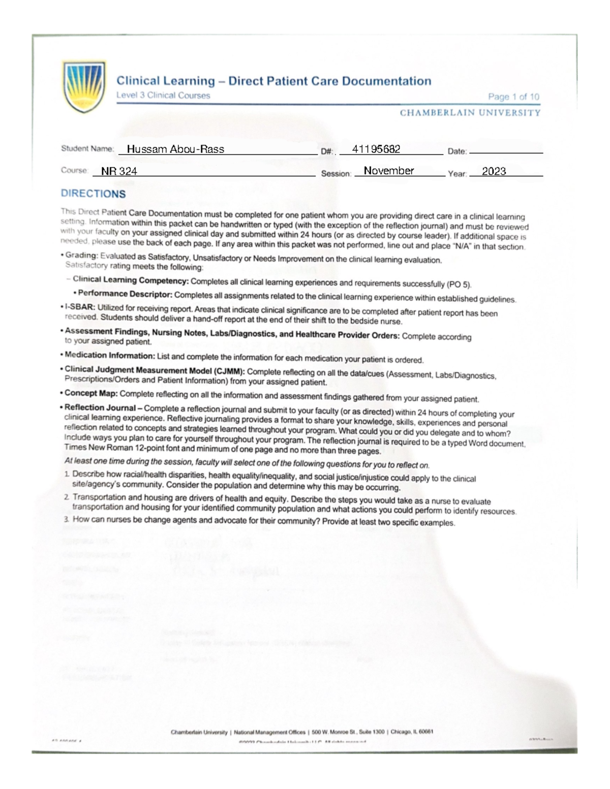 Week 7 Direct Patient Documentation - NR-325 - Hussam Abou-Rass ...