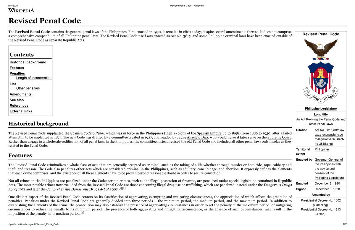 Revised Penal Code - Wikipedia - Table of Penalties - Revised Penal ...