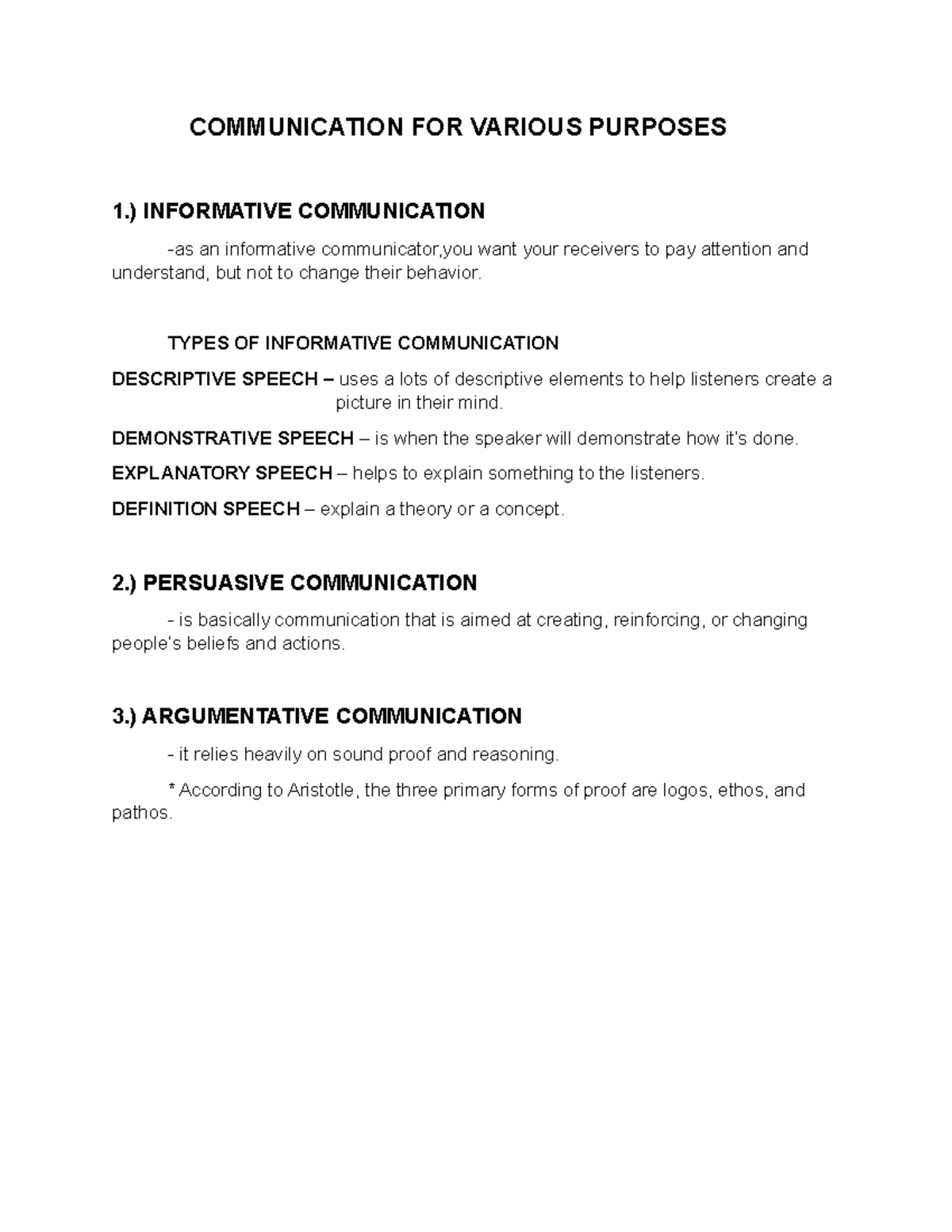 Communication FOR Various Purposes - COMMUNICATION FOR VARIOUS PURPOSES ...