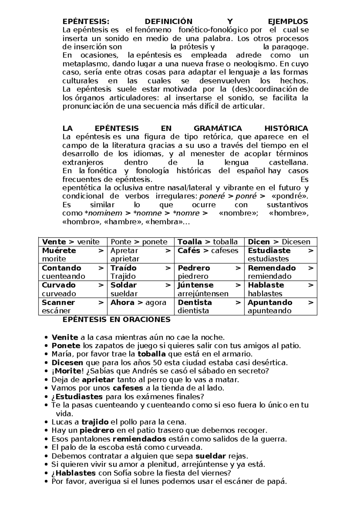 Epéntesis - Consepto ejemplos y oraciones sobre epentesis - EPÉNTESIS ...