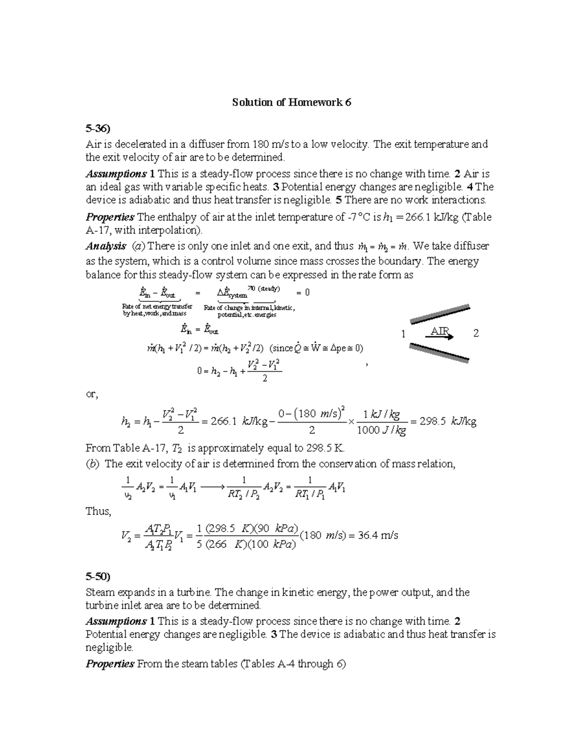 Solution of Homework 06 - The exit temperature and the exit velocity of air are to be determined ...
