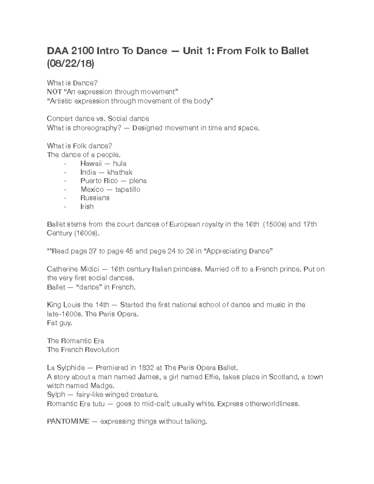 Unit 1: From Folk to Ballet - DAA 2100 Intro To Dance — Unit 1: From ...