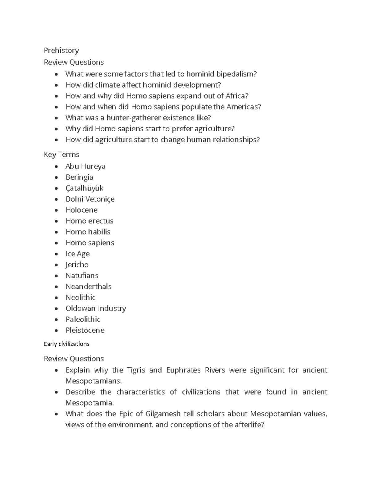 Document 17-17 - world history study guide - Prehistory Review ...