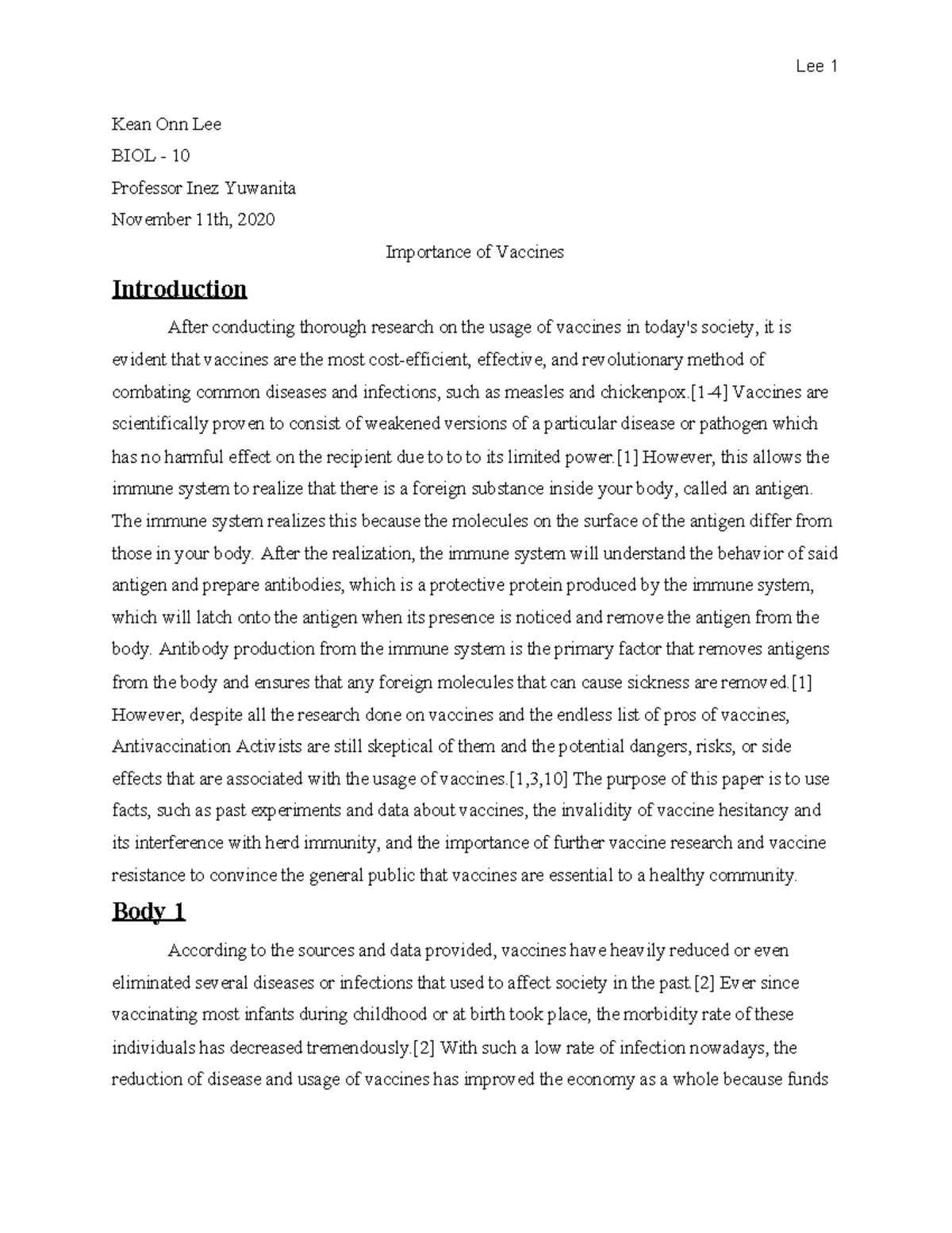 BIOL 10 - Writing Assignment Final Paper - Kean Onn Lee BIOL - 10 ...