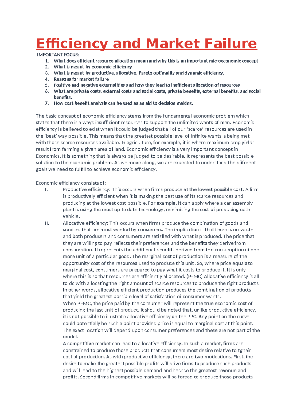 Efficiency and Market Failure - Efficiency and Market Failure IMPORTANT ...