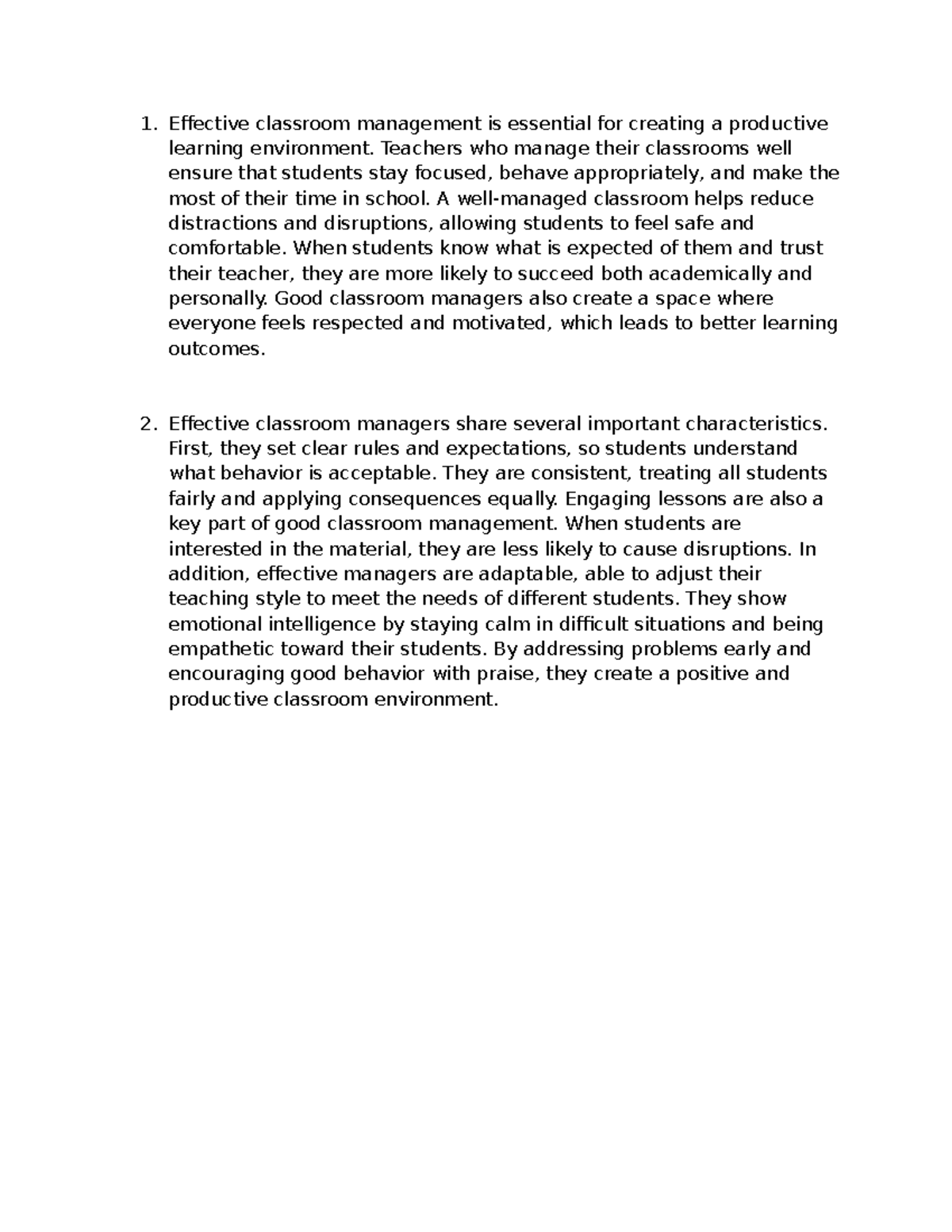 Prof ed 3 - nothing - Effective classroom management is essential for ...