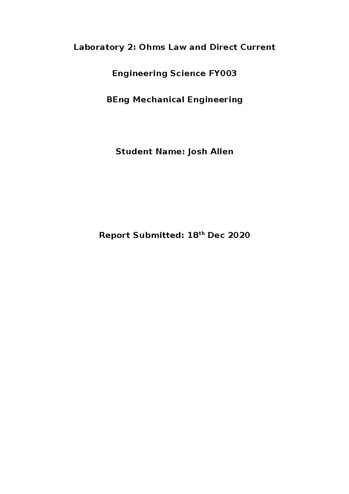 Ohms Law and Direct Current - Laboratory 2: Ohms Law and Direct Current Engineering Science FY ...