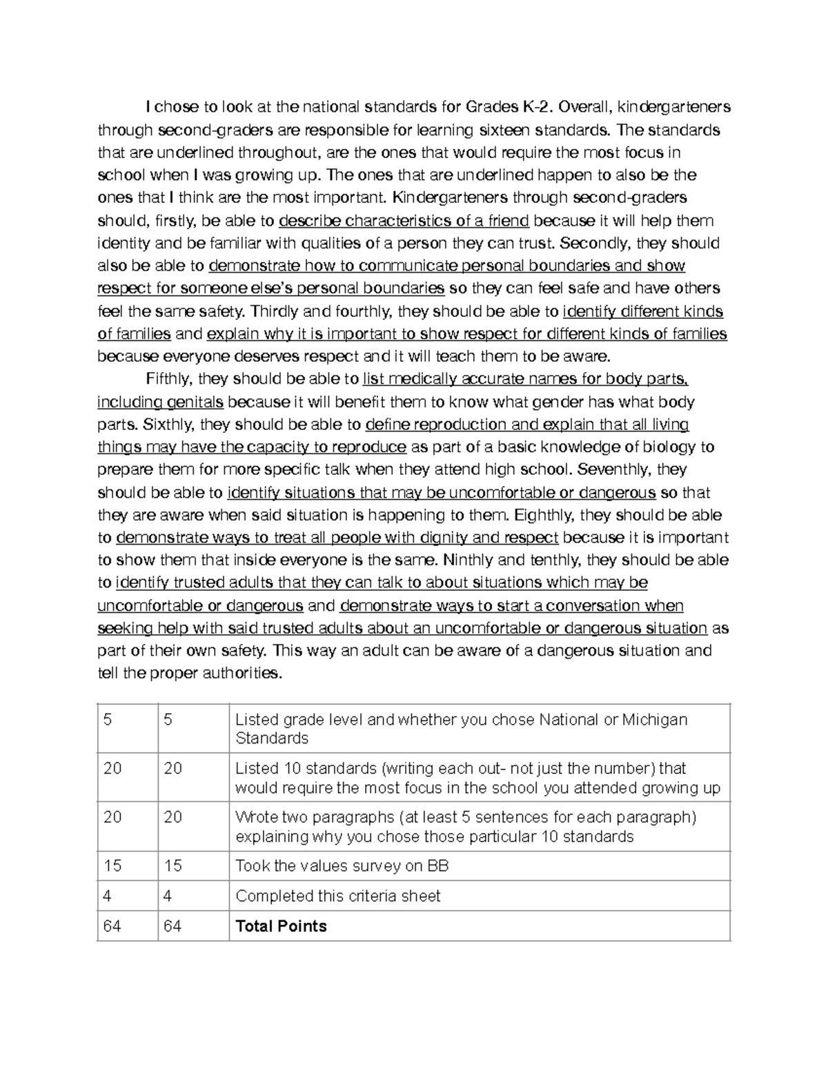 HPE 272 Week 2 Assignment - I chose to look at the national standards ...