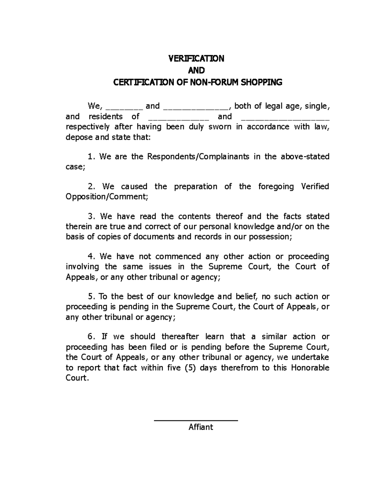 Verification VERIFICATION AND CERTIFICATION OF NON FORUM SHOPPING We