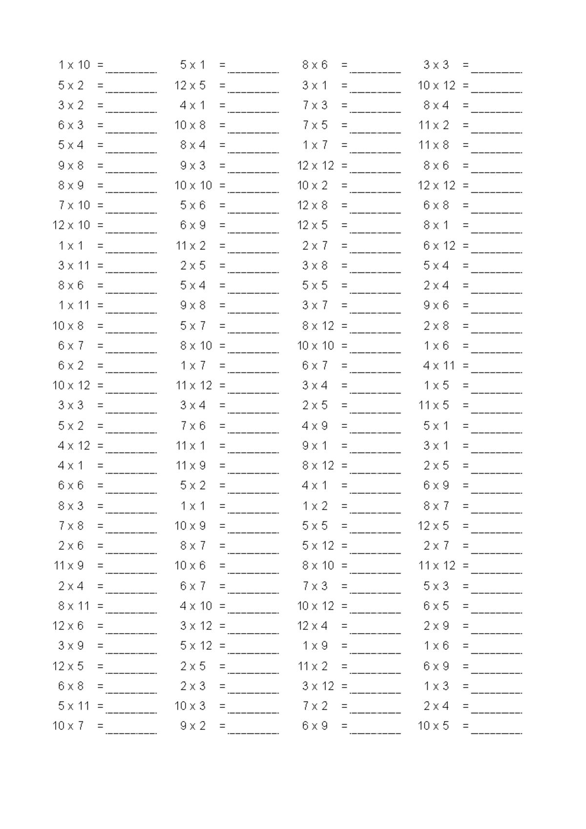 Basic facts sheets - fajknkjhfkjhaaknkm - 1 x 10 = 5 x 1 = 8 x 6 = 3 x ...