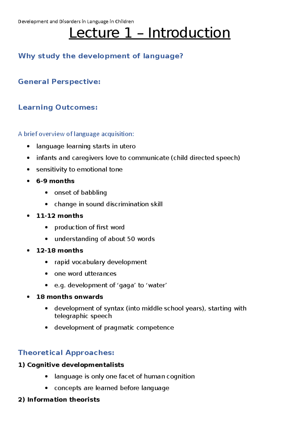 Language Development Lecture notes 1-7 - Lecture 1 – Introduction Why ...