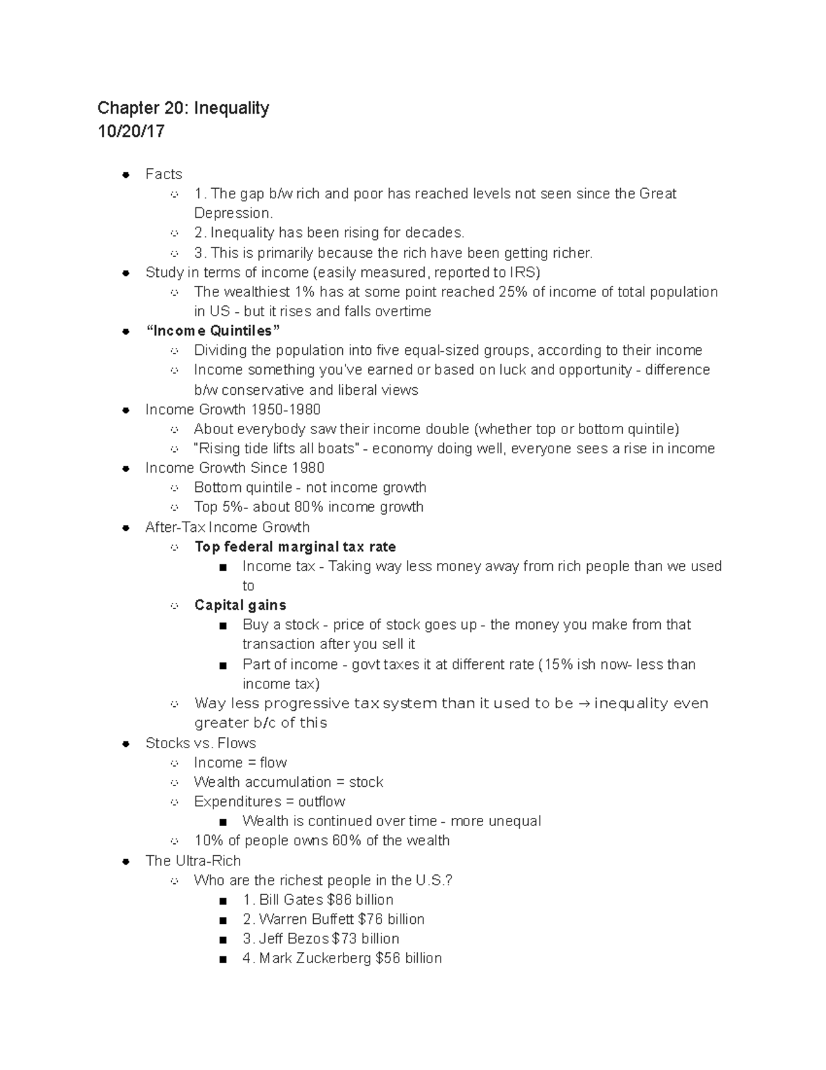 Unit 3 Econ Notes - Chapter 20: Inequality 10/20/ Facts 1. The gap b/w ...