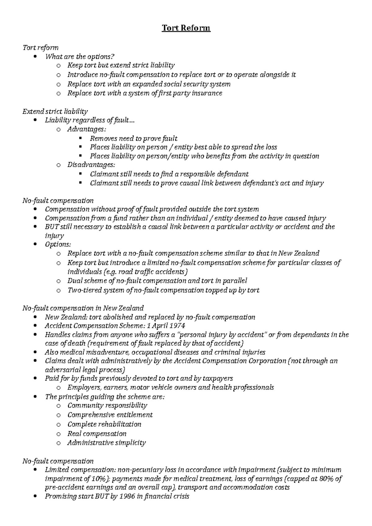 Tort Reform - Lecture Notes - Tort Reform Tort reform What are the ...