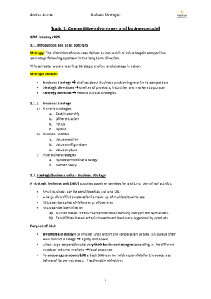 Topic 2 - Corporate Strategy - Topic 2. Corporate strategy Key elements ...