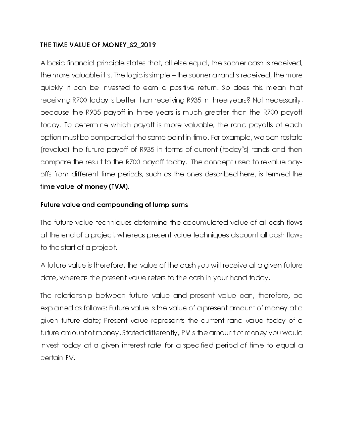 Time value of money S2 2019 - THE TIME VALUE OF MONEY_S2_ A basic ...