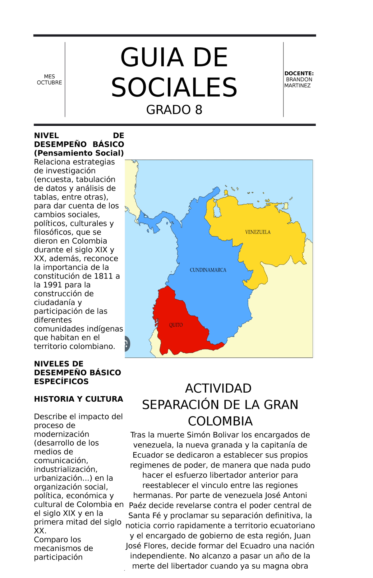 Guia Sociales 8° OctubreGuia - MES OCTUBRE GUIA DE SOCIALES GRADO 8 DOCENTE: BRANDON MARTINEZ ...