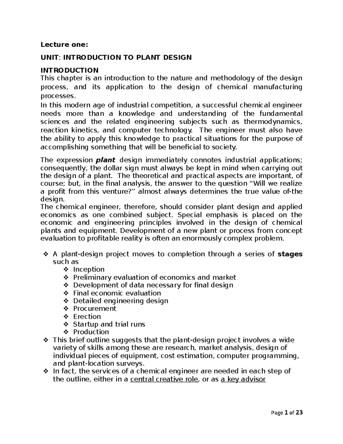 2013 Unit This Introduce About What Is Plant Design And Its Economy