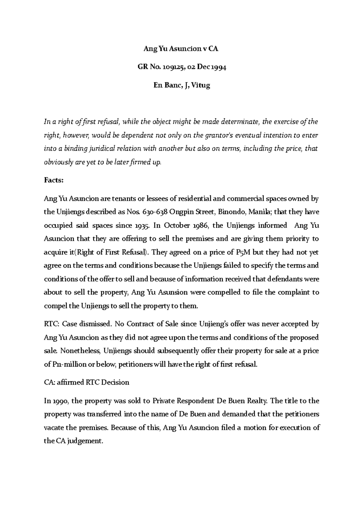 Ang Yu Asuncion v CA GR No. 109125, 02 Dec 1994 En Banc, J, Vitug - Ang ...
