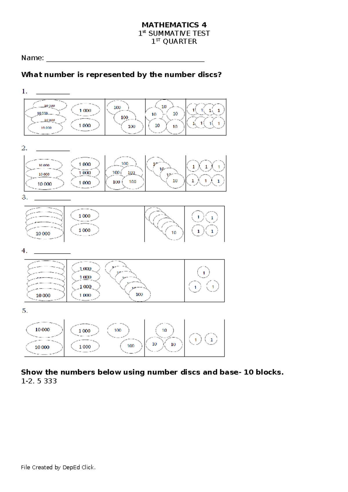 MATH4 ST1 Q1 - Mathematics IV Quarter 1 - MATHEMATICS 4 1 st SUMMATIVE ...