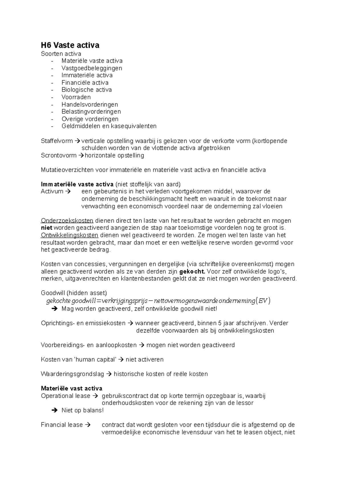 H6 Vaste activa - H6 Vaste activa Soorten activa - Materiële vaste ...