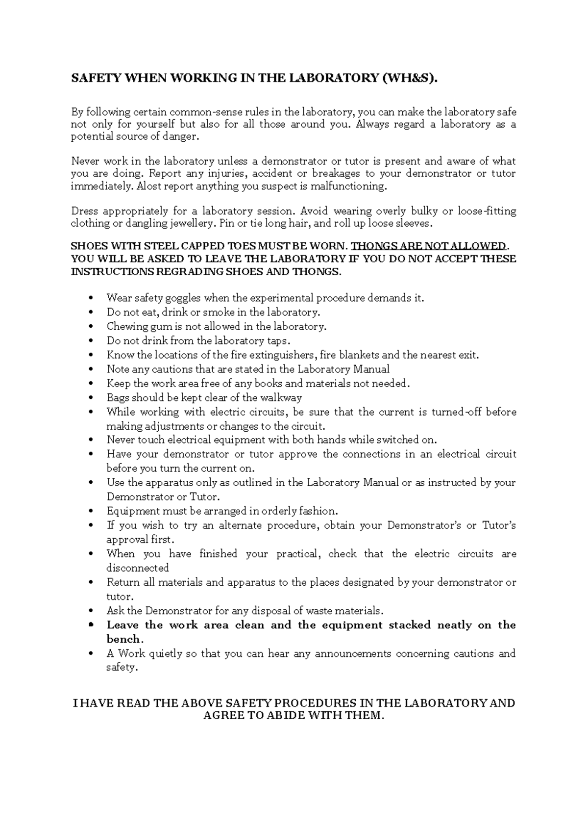 Safety Instruction when working in laboratory - SAFETY WHEN WORKING IN ...