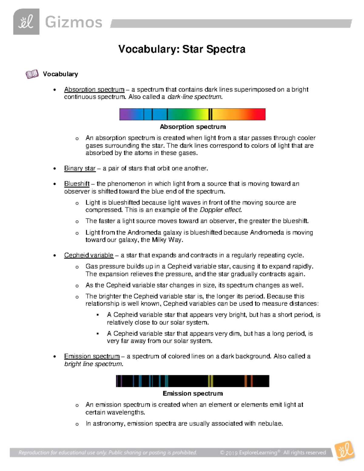Star Spectra Vocab - this is a classwork which can also help you find ...