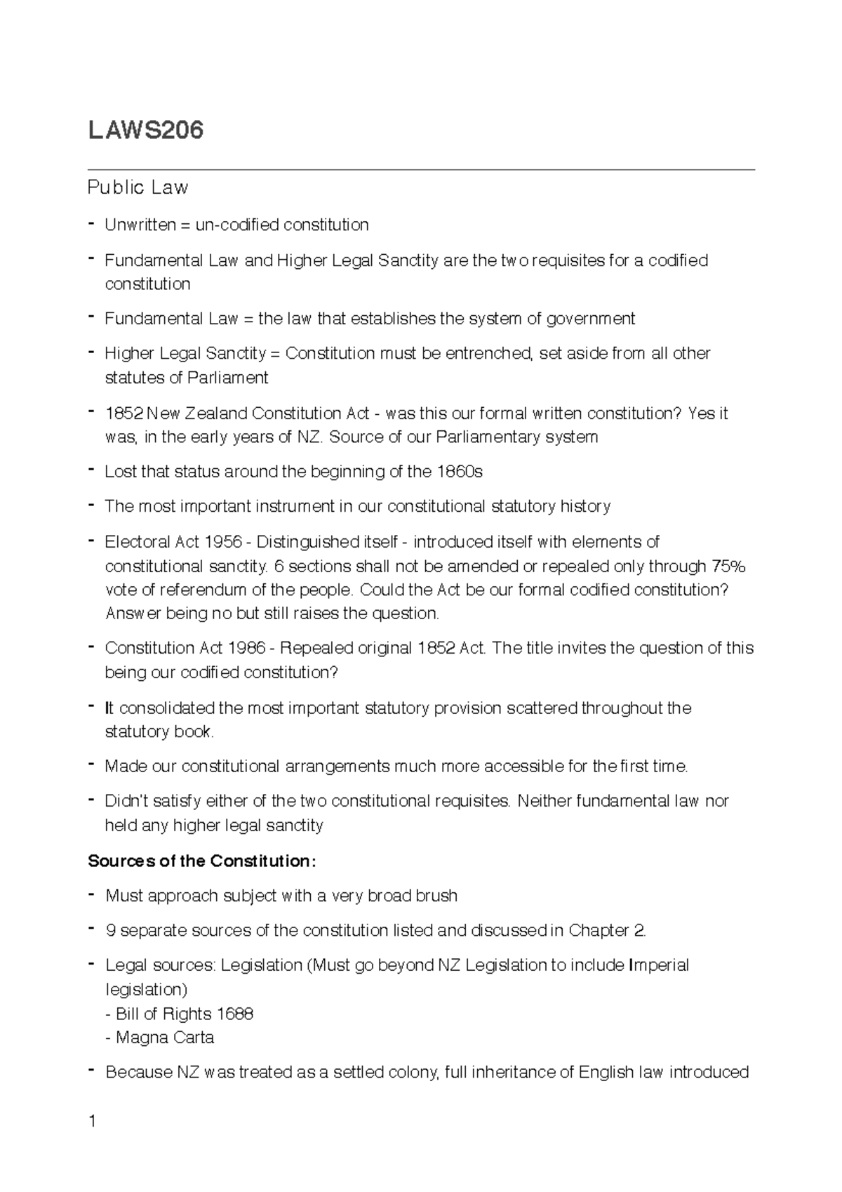 Public Law Full Document - LAWS206 Public Law - Unwritten = un-codified ...
