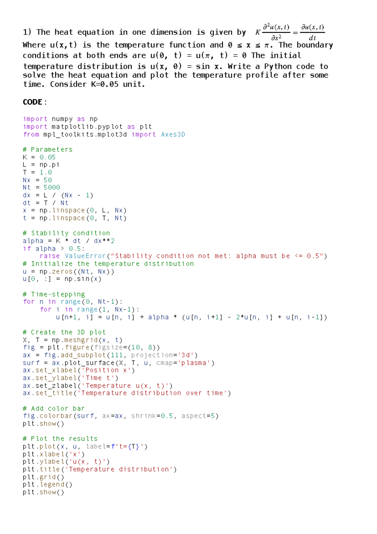 fourier seriers ,python and logarithum - 1) The heat equation in one ...