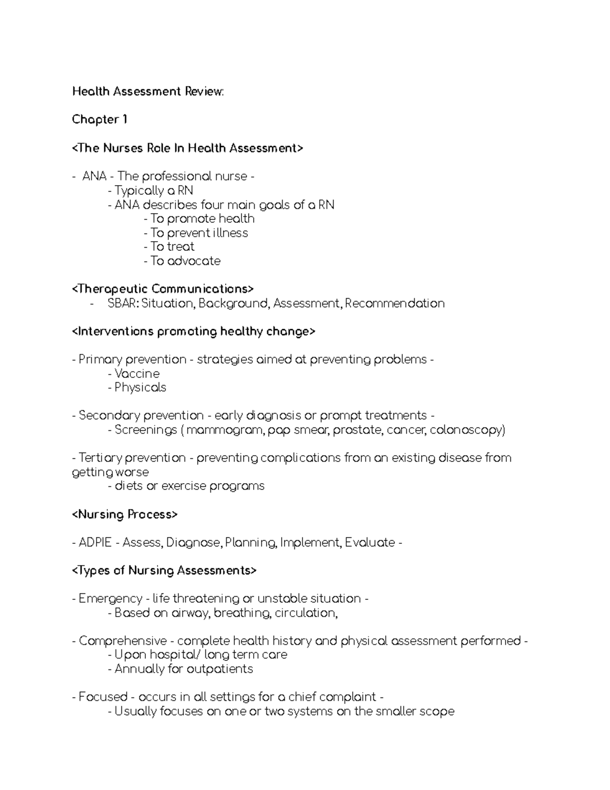 Health Assessment Review - Health Assessment Review: Chapter 1