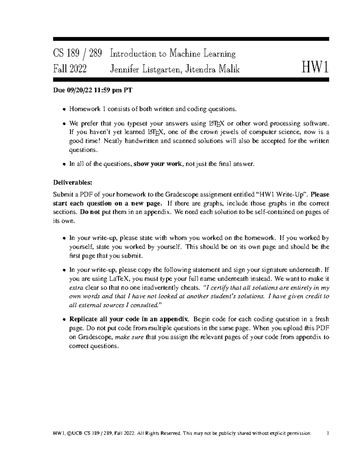 Hw1 - ajkdl - CS 189 / 289 Introduction to Machine Learning Fall 2022 Jennifer Listgarten ...