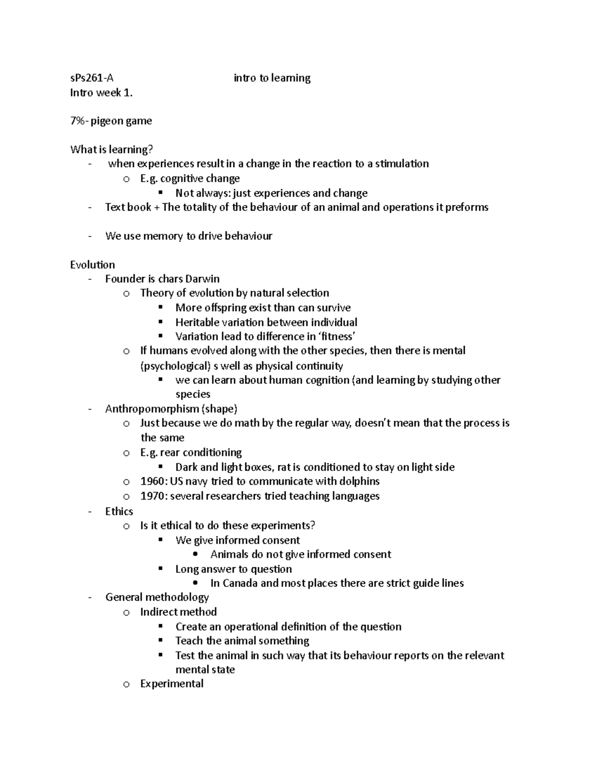 Ps261 - first exam - sPs261-A intro to learning Intro week 1. 7% ...