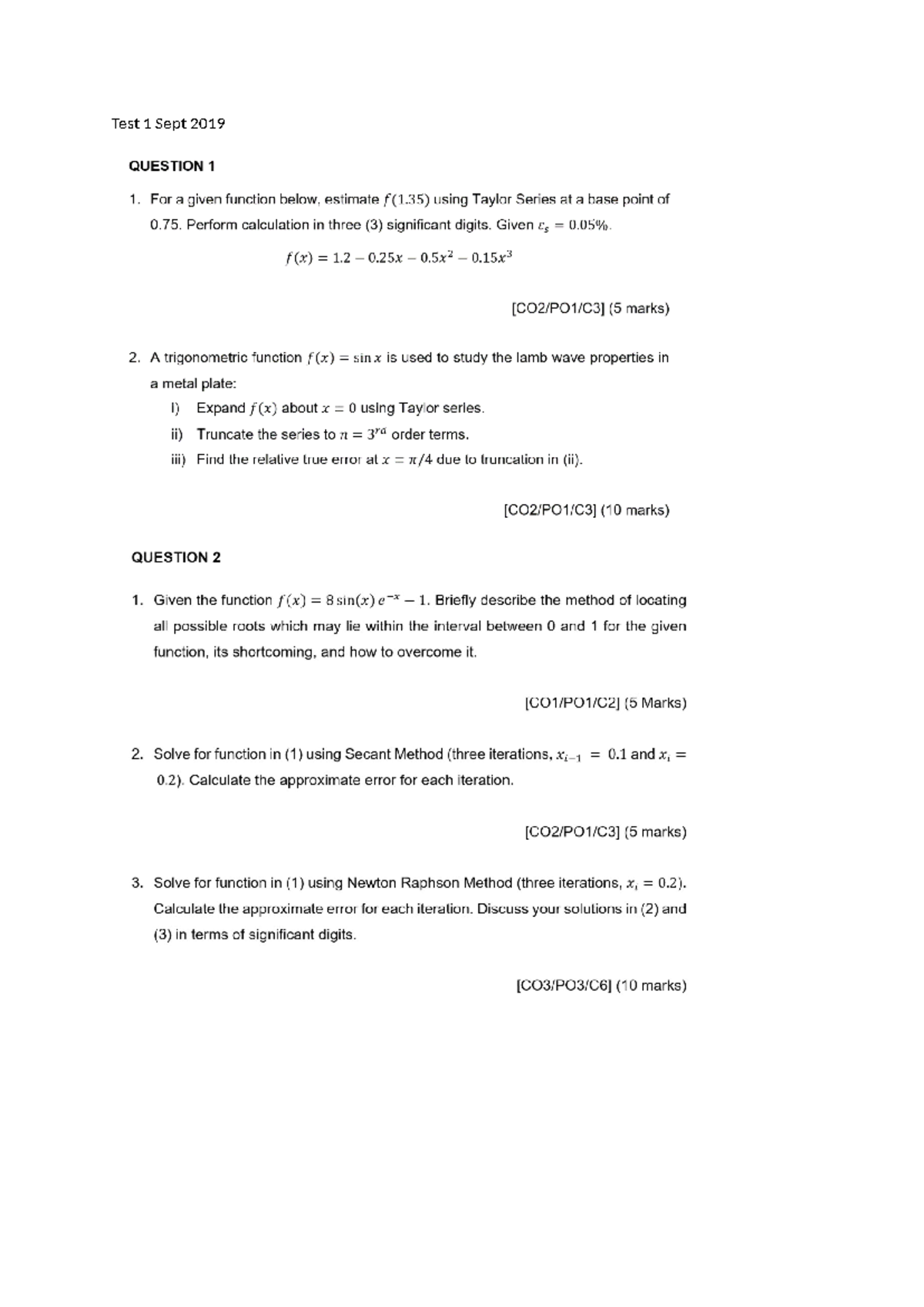 MEC500 Test 1 Oct 2019 - numerical methods with applications - Test 1 ...