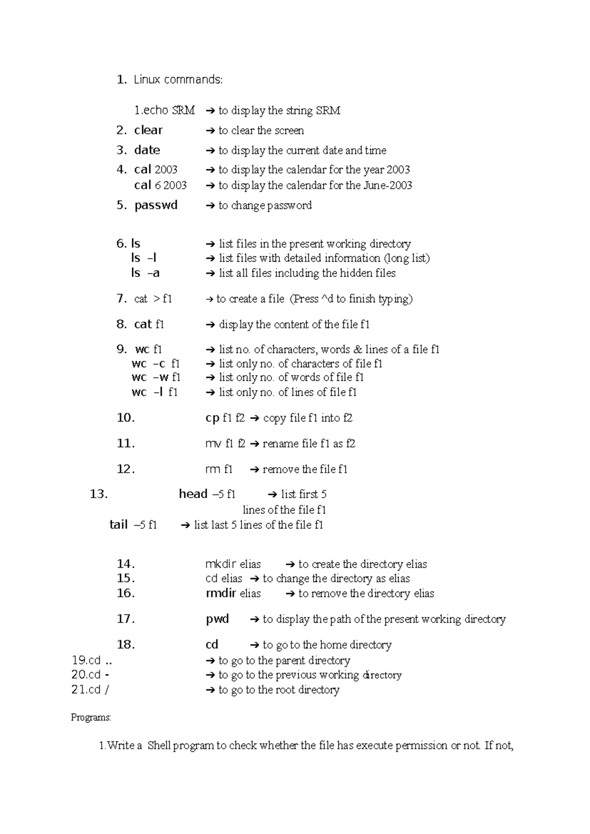Life long learning lab exam1 questions - 1. Linux commands: 1 SRM to ...