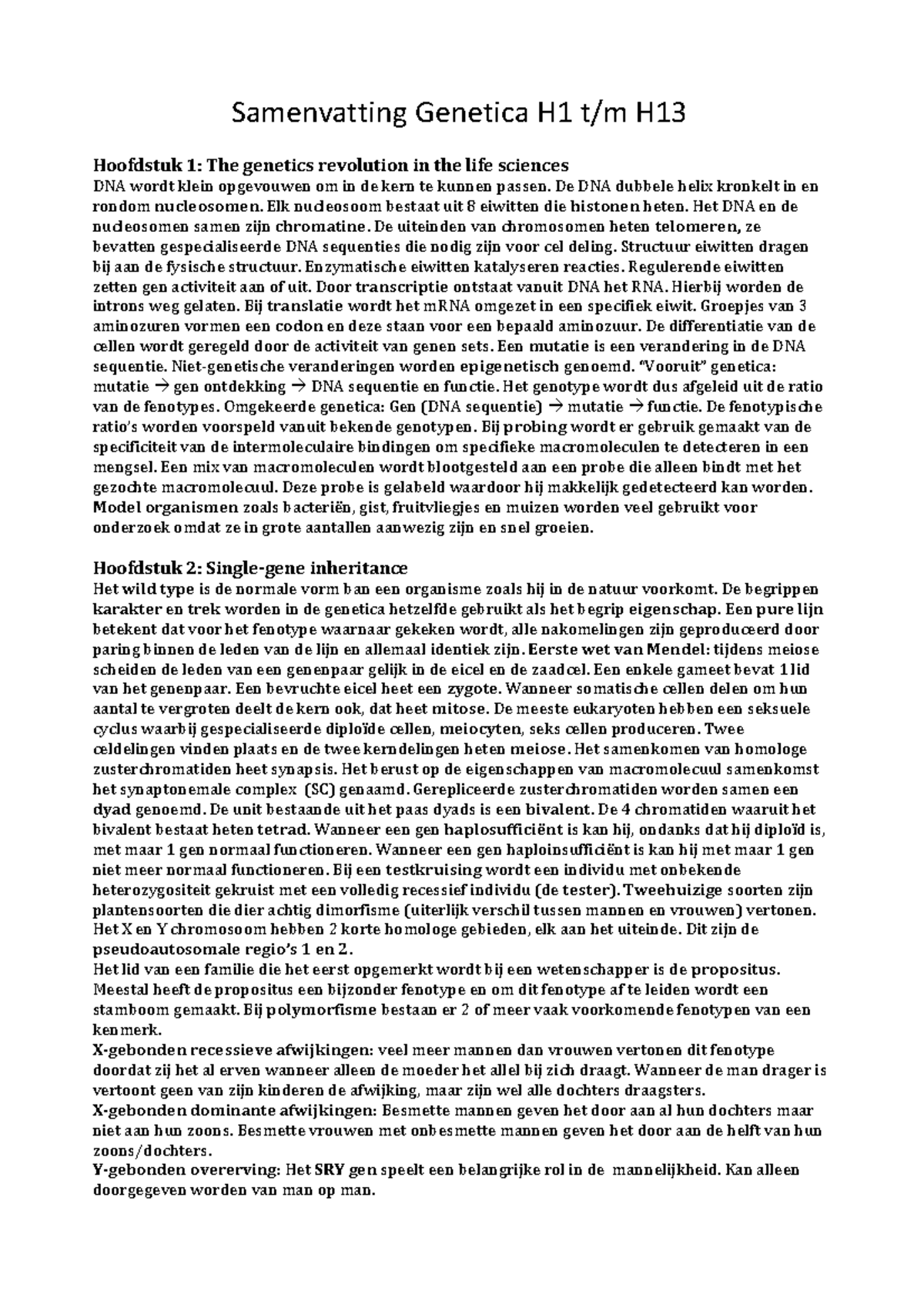 Samenvatting Introduction to Genetic Analysis Anthony J.F. Griffiths ...