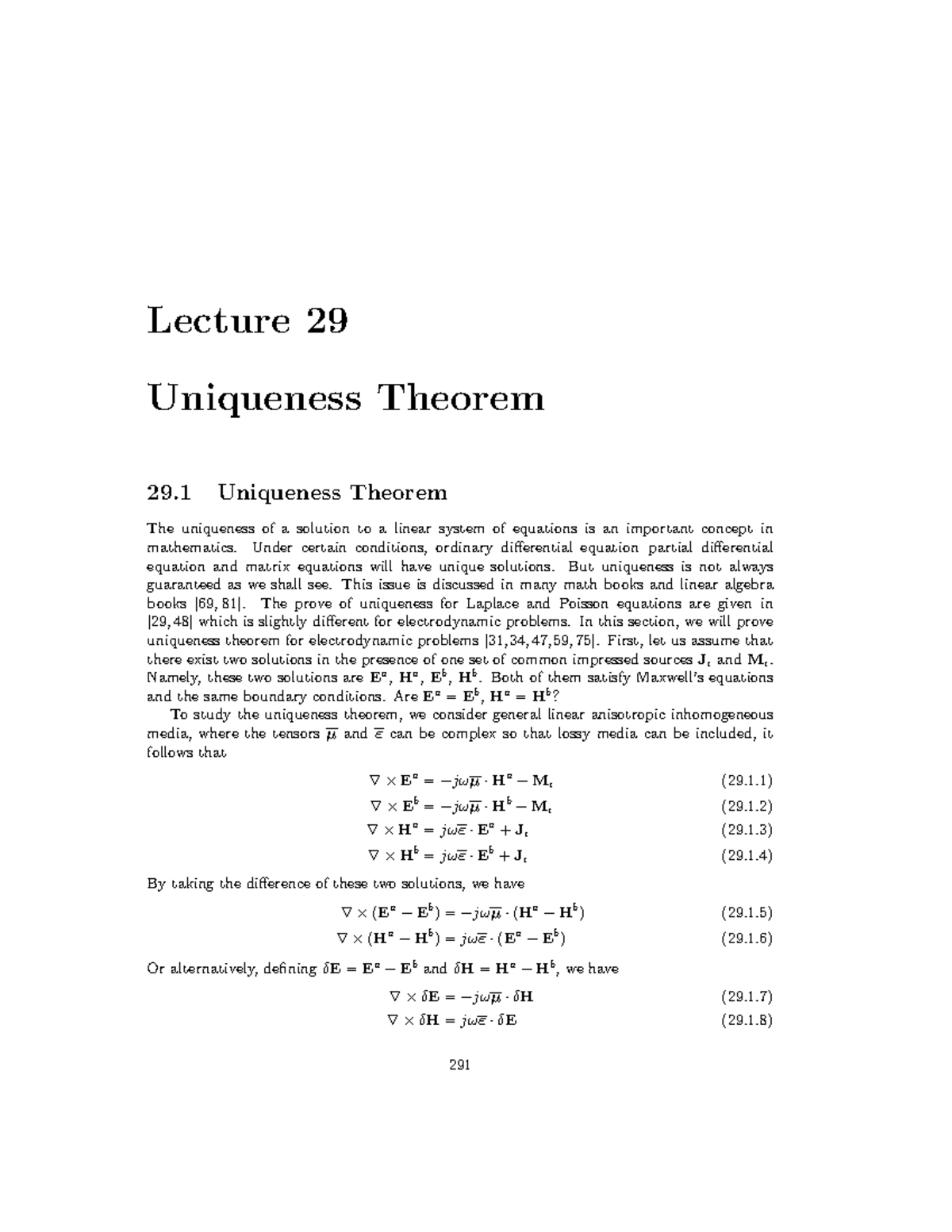 Lecture 29 Notes - Lecture 29 Uniqueness Theorem 29 Uniqueness Theorem ...