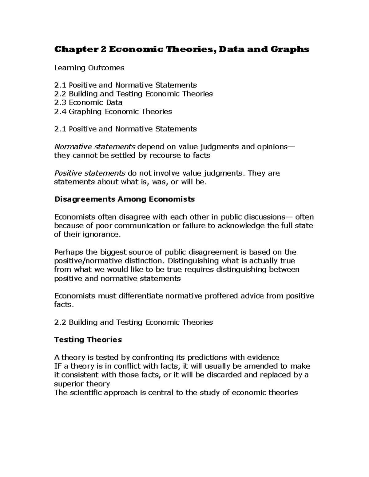 Summary Microeconomics - Chapter 2-5 - Chapter 2 Economic Theories ...