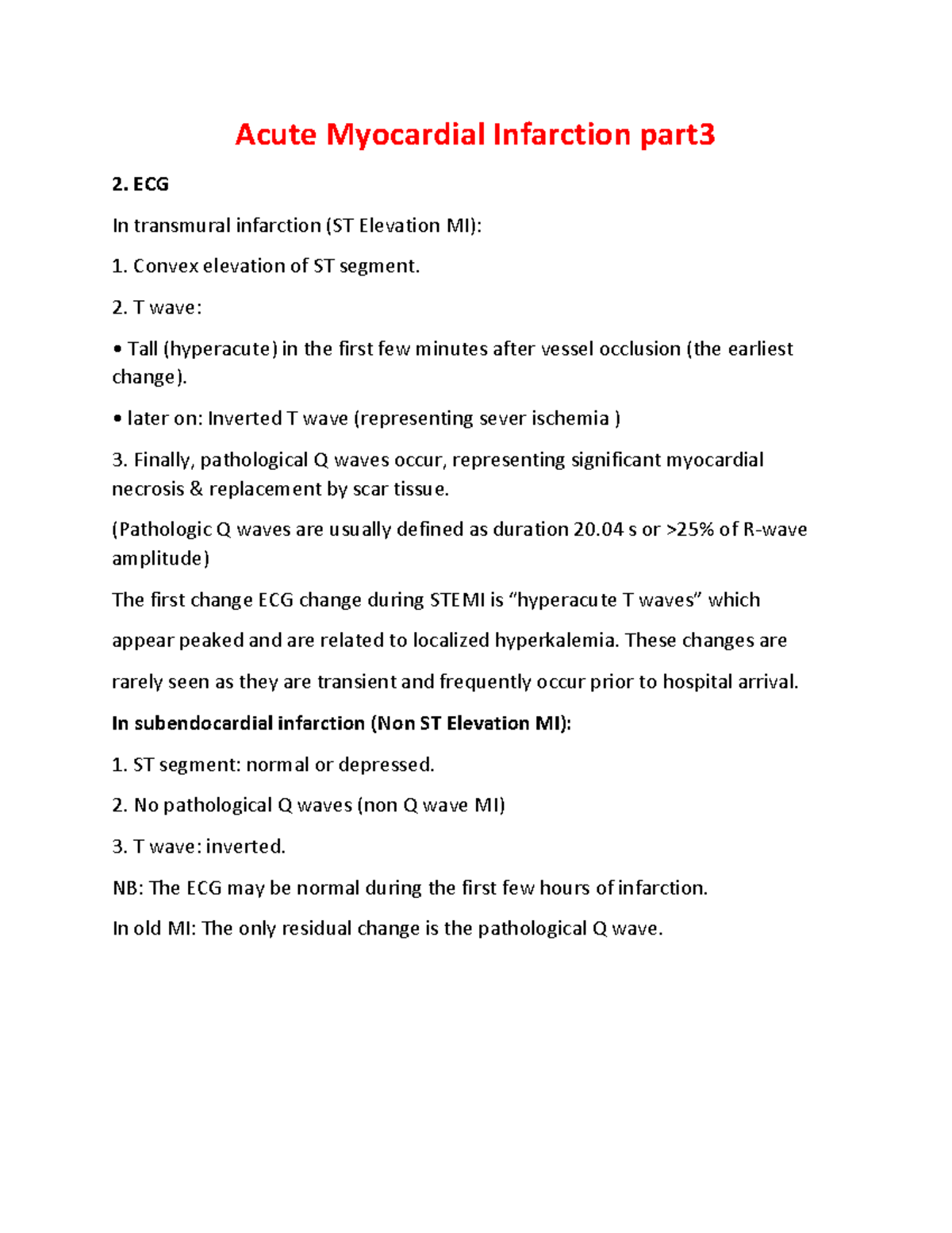 Acute Myocardial Infarction part3 - ECG In transmural infarction (ST ...