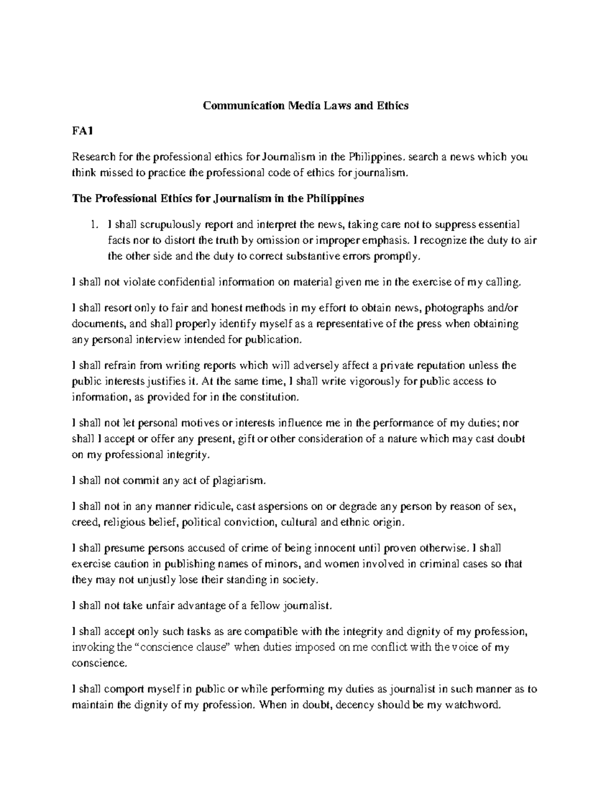 Commmedia AND LAWS 2 - assignments - Communication Media Laws and ...