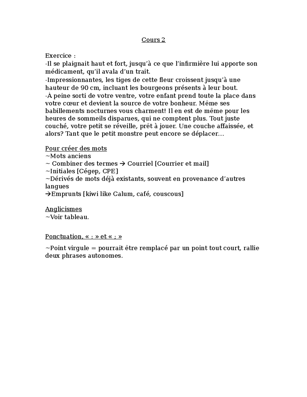 Cours 2 - Création des mots, point virgule et deux points. - Cours 2 ...