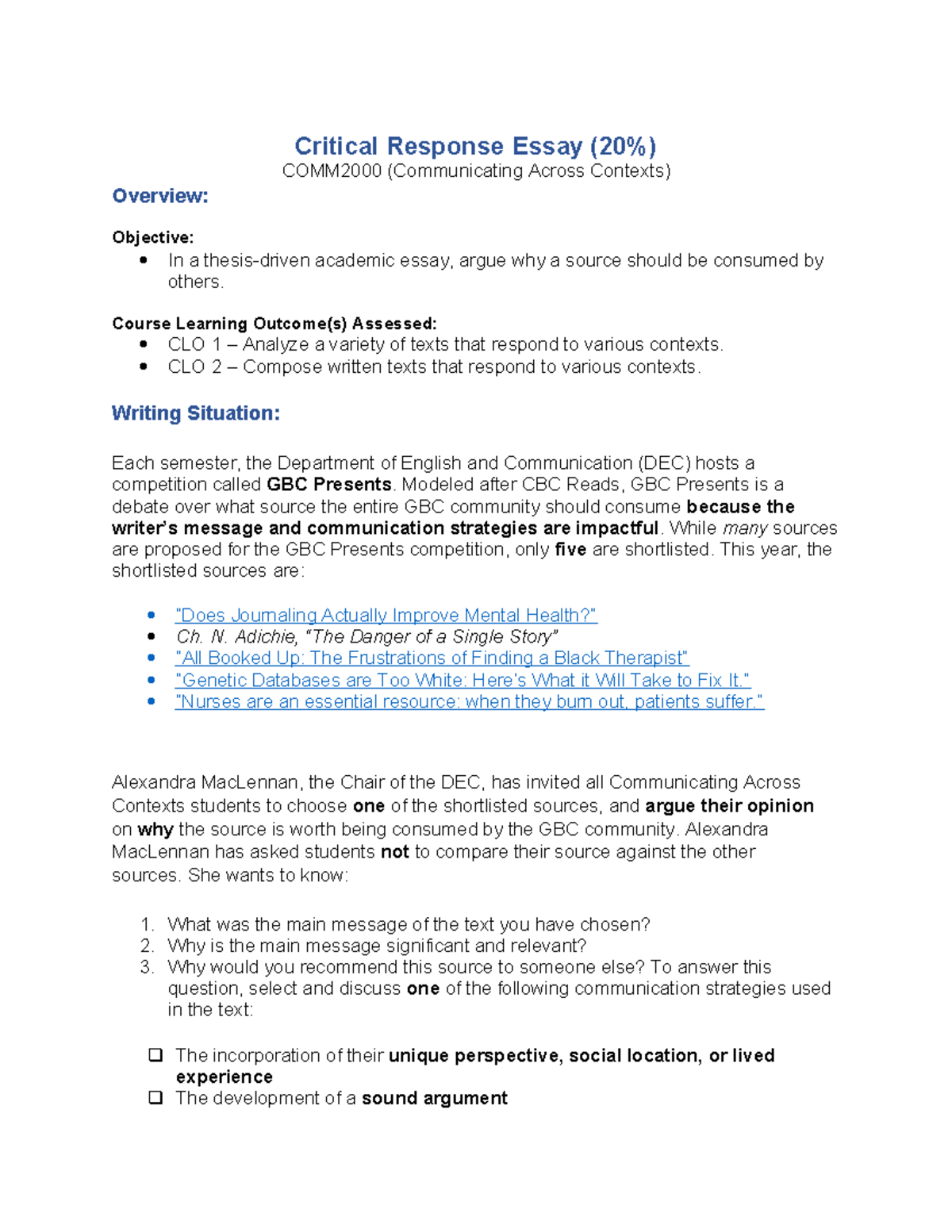 Critical 20Response 20Essay 20Assignment 20(2025)20-20Instructions ...