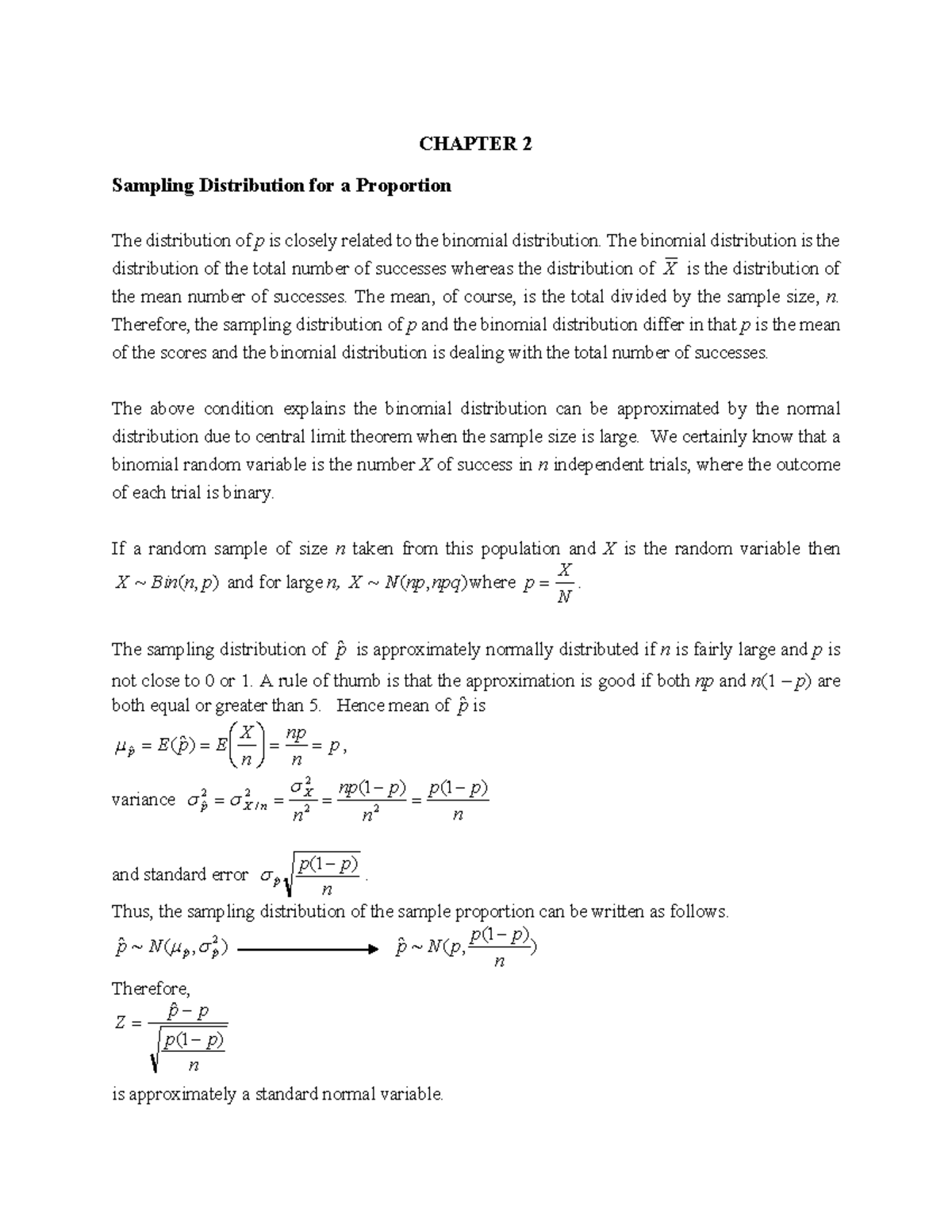 STA470 Sampling Disribution OF Proportion - CHAPTER 2 Sampling ...