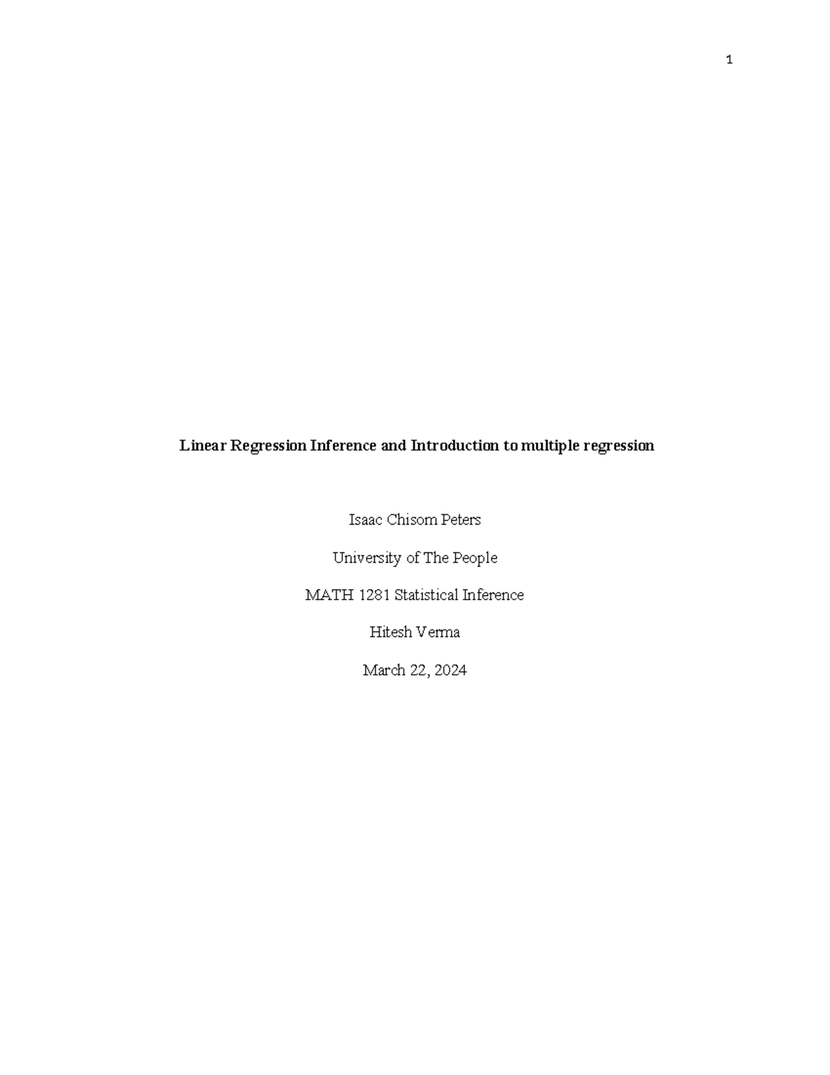 Math 1281 Mathematics Assignment Unit 7 Linear Regression Inference And Introduction To