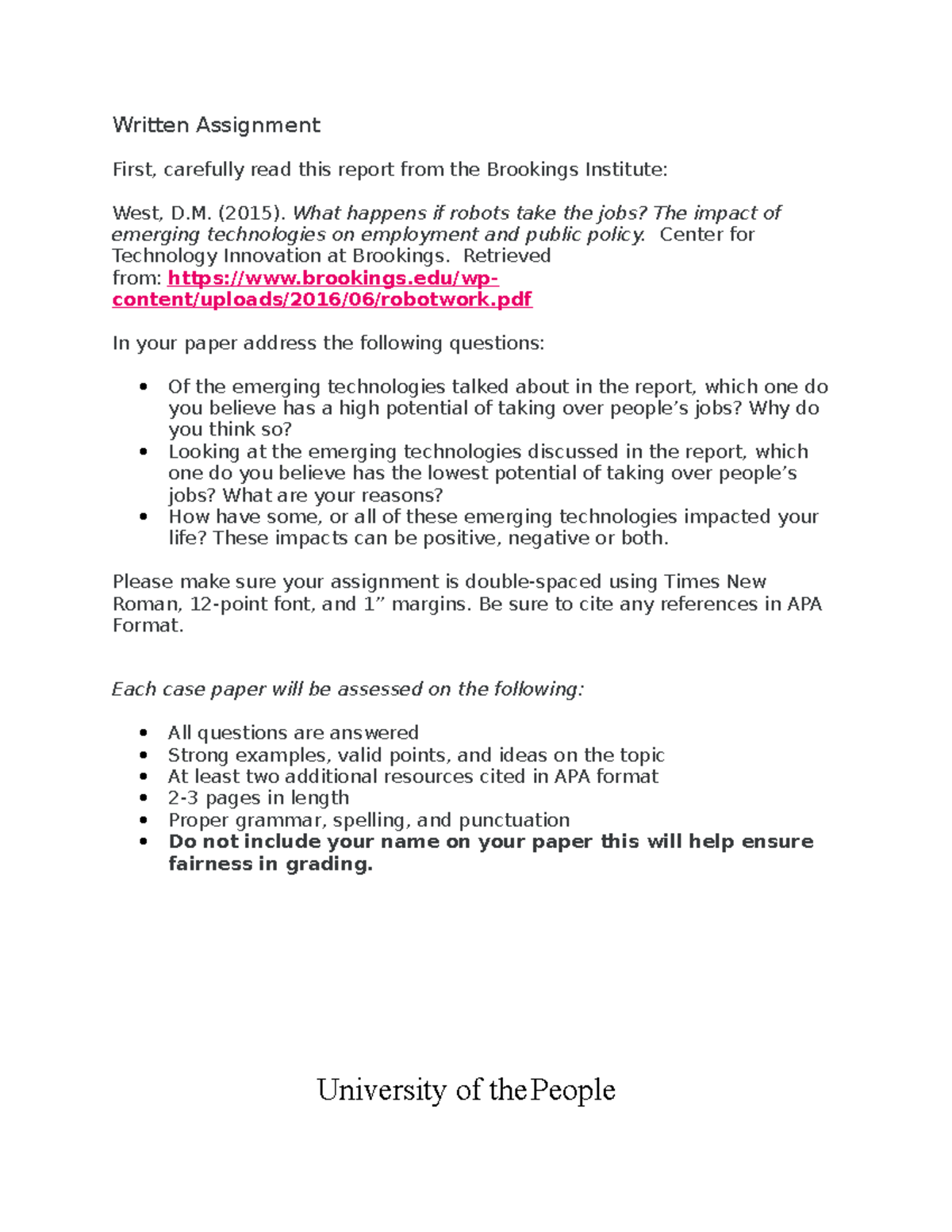 WA WEEK FOUR - WRITTEN ASSIGNMENT - Written Assignment First, carefully ...