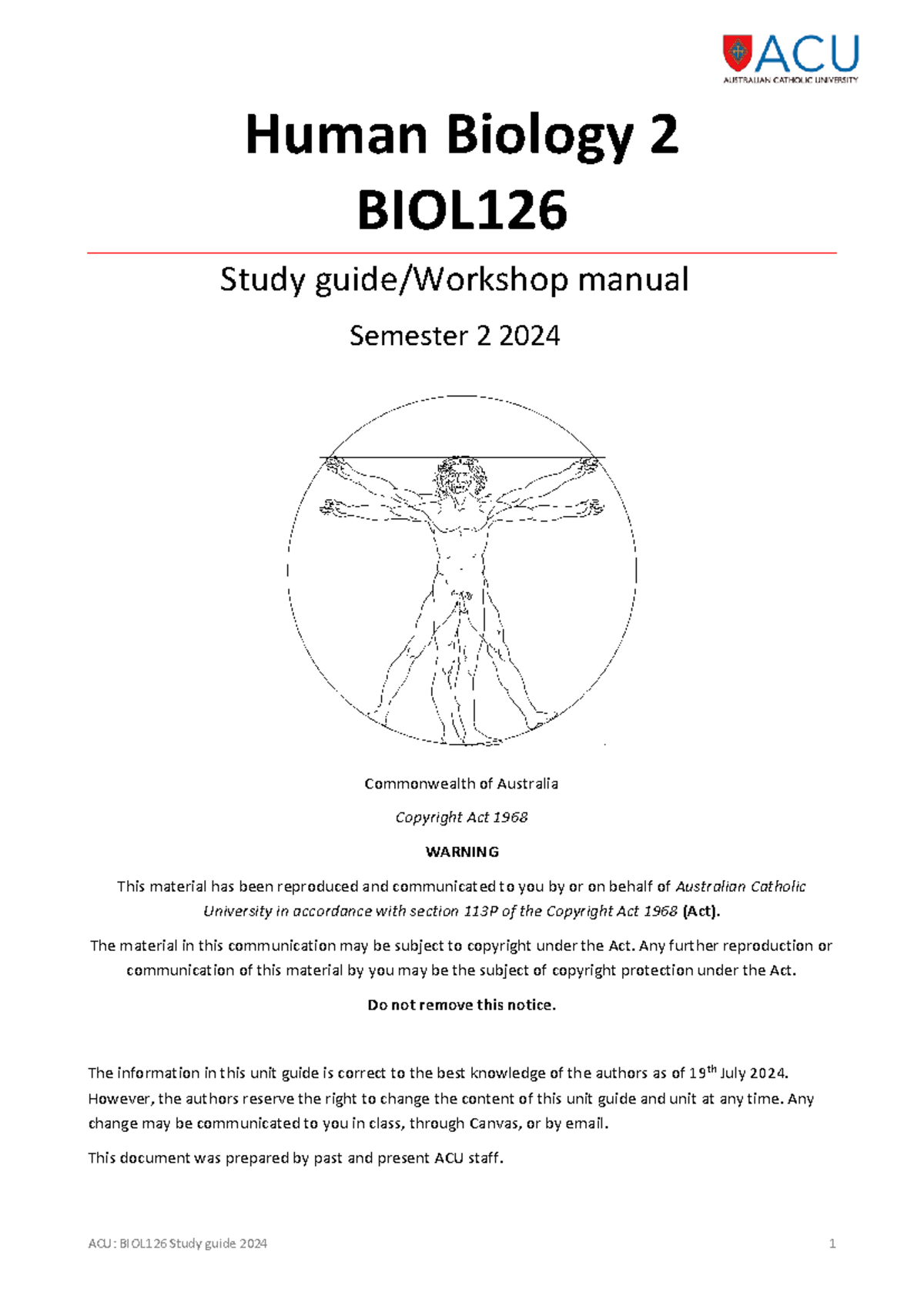 Workshop manual 2024 student - Human Biology 2 BIOL Study guide ...